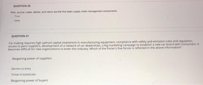 Solved QUESTION 20 Plan, source, make deliver, and retum are | Chegg.com