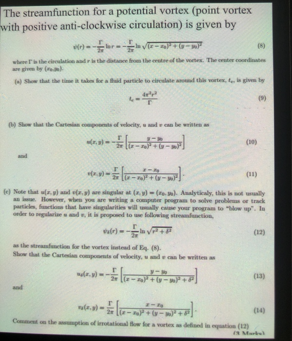 Solved The streamfunction for a potential vortex (point | Chegg.com