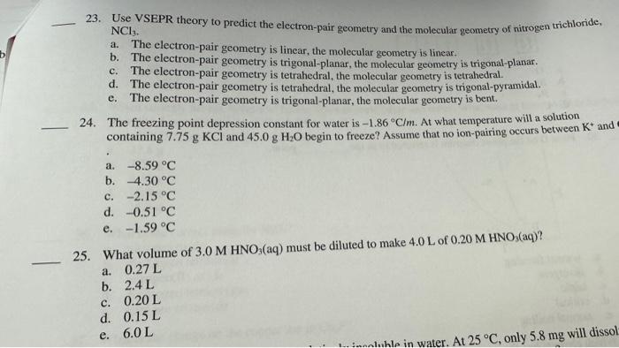 Solved 23. Use VSEPR theory to predict the electron-pair | Chegg.com