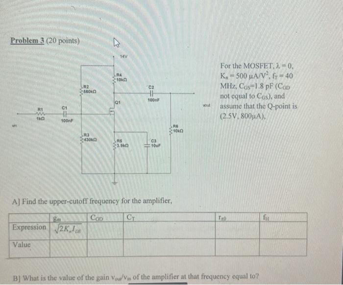 Solved Problem 3 20 Points For The Mosfet λ0 