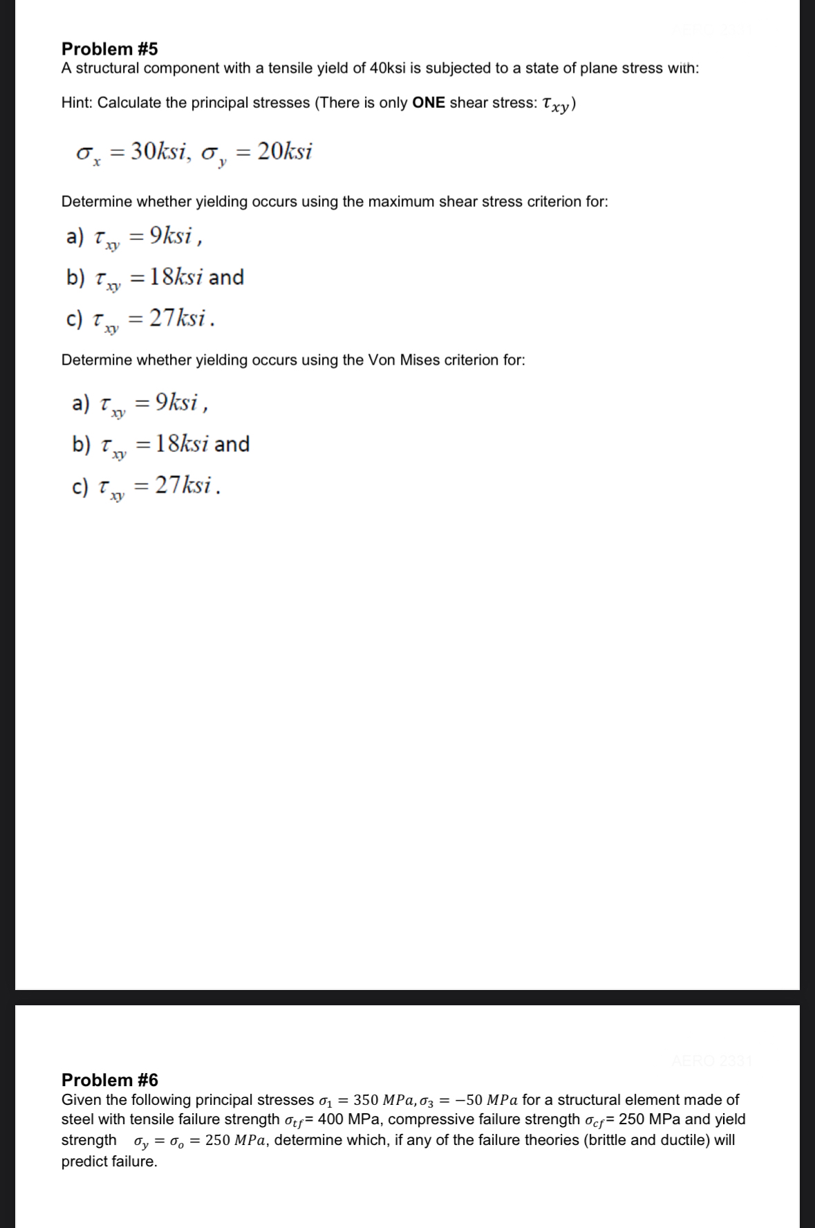 Solved Problem #5A structural component with a tensile yield | Chegg.com