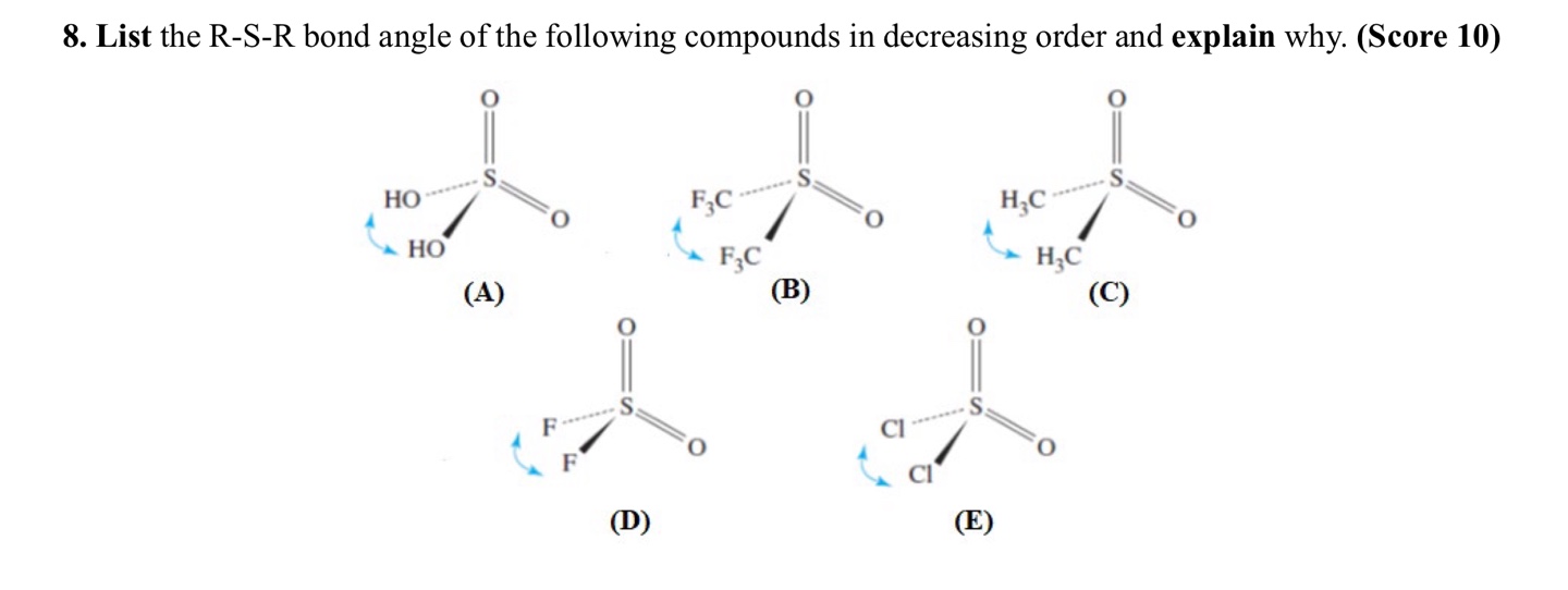 Solved List the R-S-R bond angle of the following compounds | Chegg.com