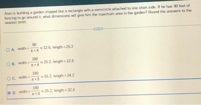Solved Alan is building a garden shaped like a rectangle | Chegg.com