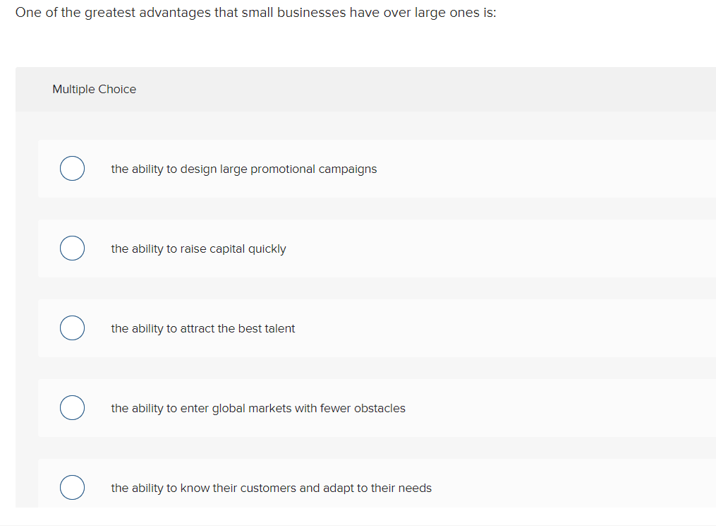 Solved One of the greatest advantages that small businesses | Chegg.com