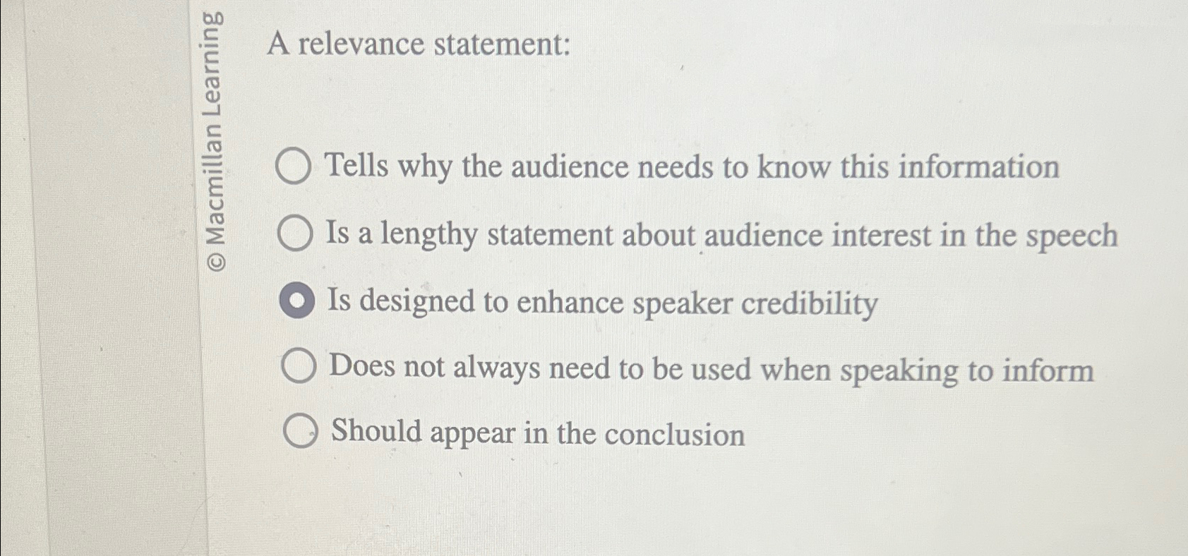 Solved A relevance statement:Tells why the audience needs to | Chegg.com