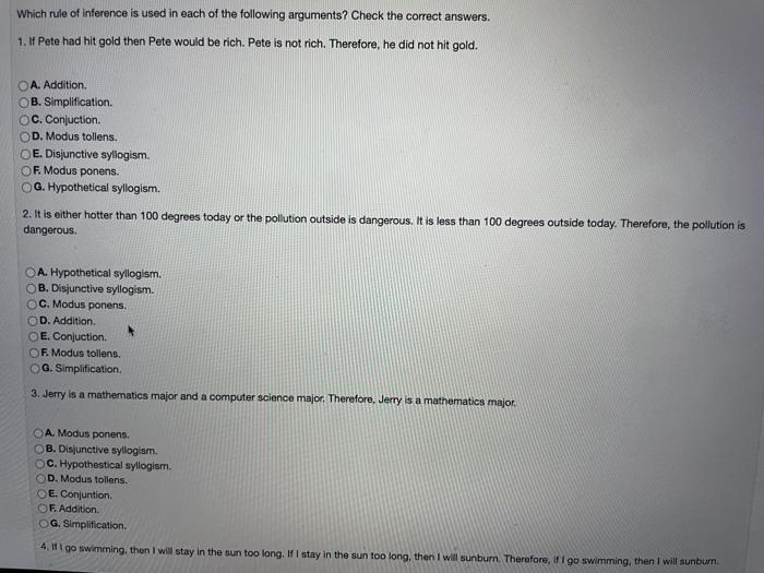 Solved Which rule of inference is used in each of the | Chegg.com