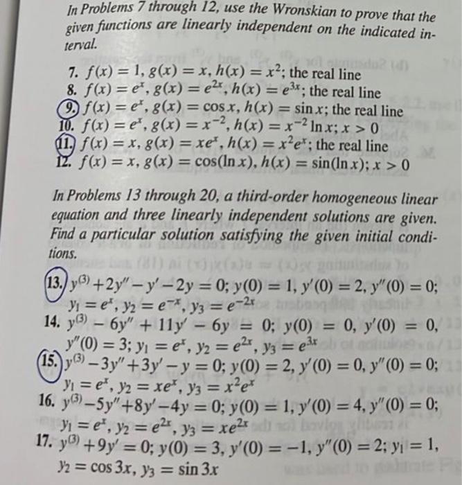 Solved In Problems 7 through 12, use the Wronskian to prove | Chegg.com