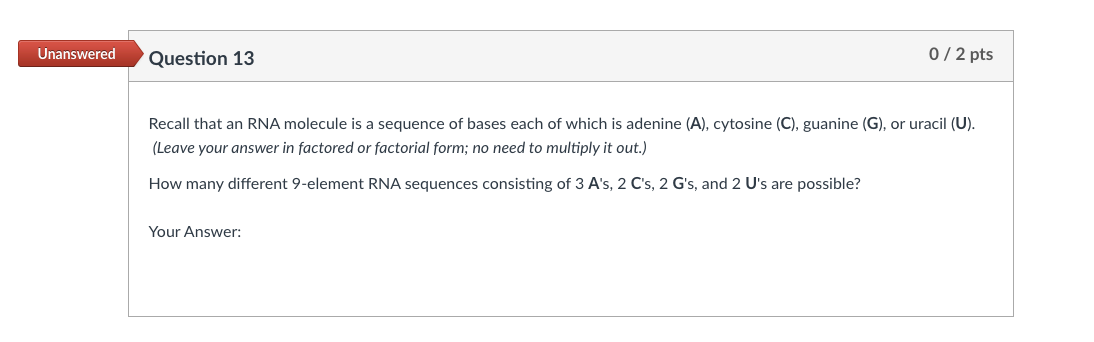 Solved Recall that an RNA molecule is a sequence of bases | Chegg.com
