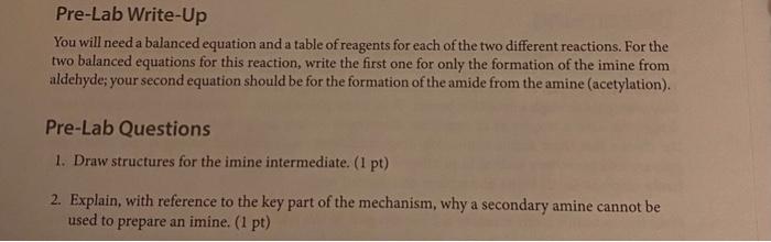 Pre-Lab Write-Up You will need a balanced equation | Chegg.com