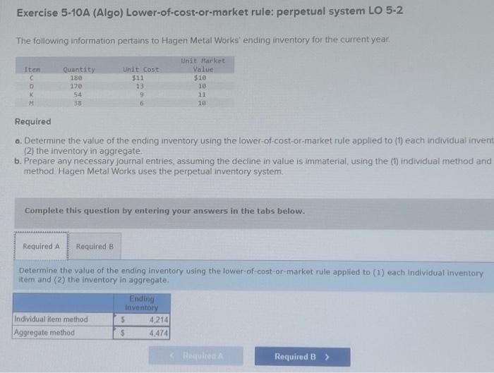 Solved Exercise 5-10A (Algo) Lower-of-cost-or-market rule: | Chegg.com