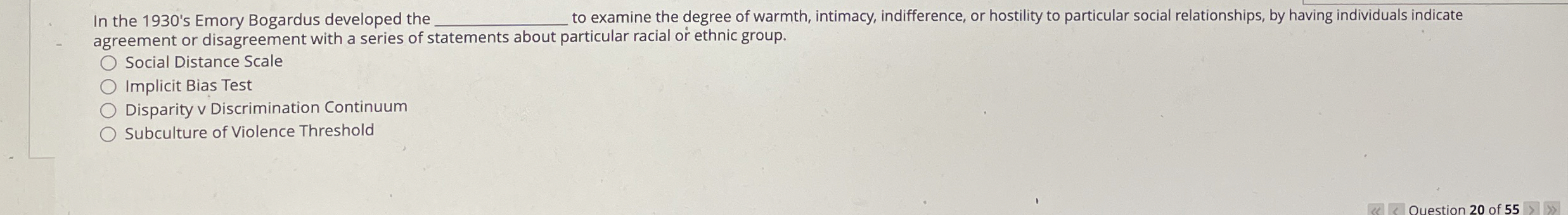 Solved In the 1930's Emory Bogardus developed theto examine | Chegg.com