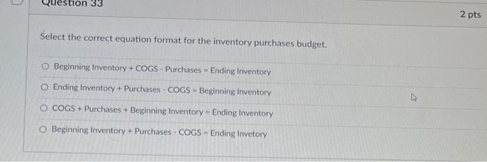 Solved Select the correct equation format for the inventory | Chegg.com