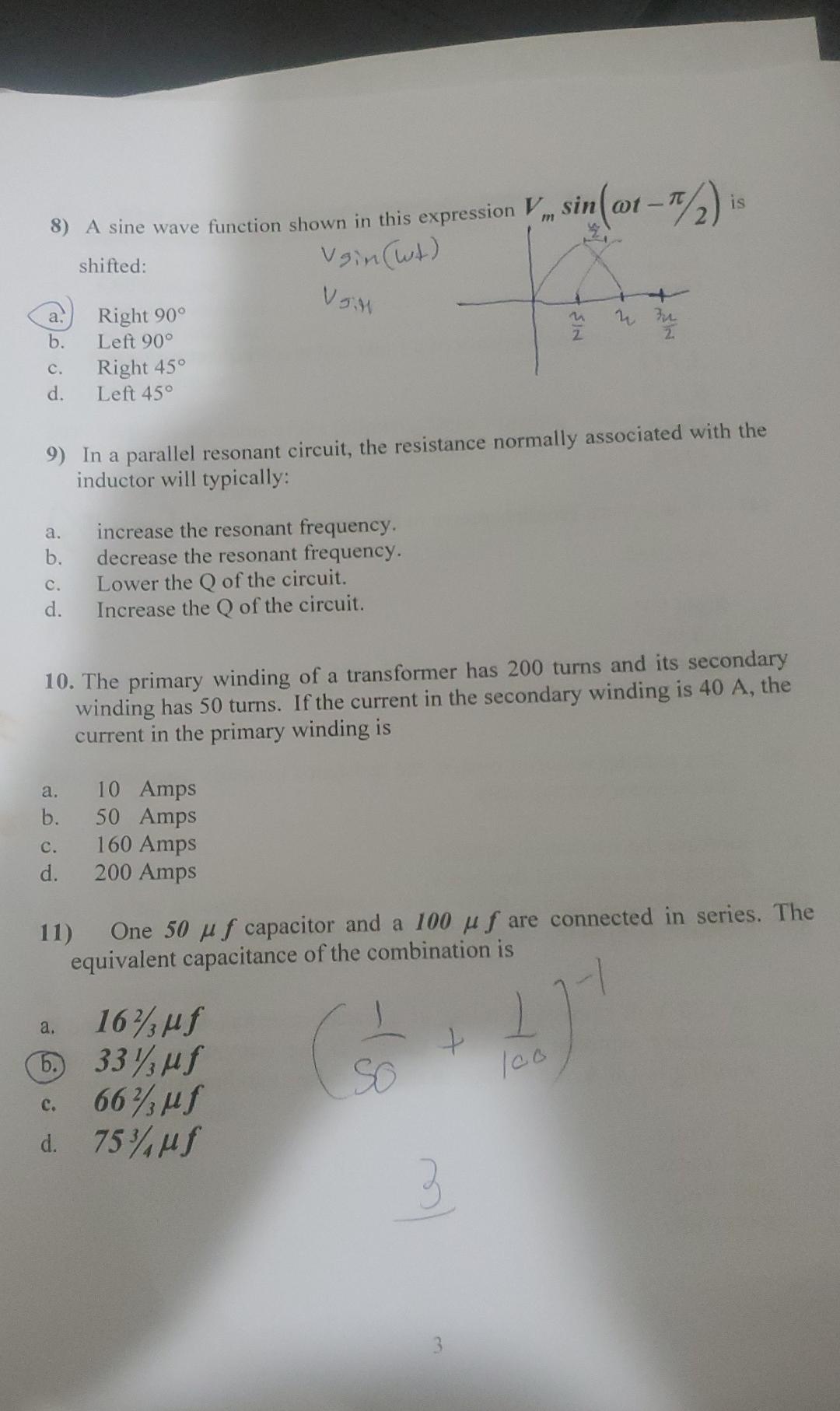 Solved 8) A sine wave function shown in this expression | Chegg.com
