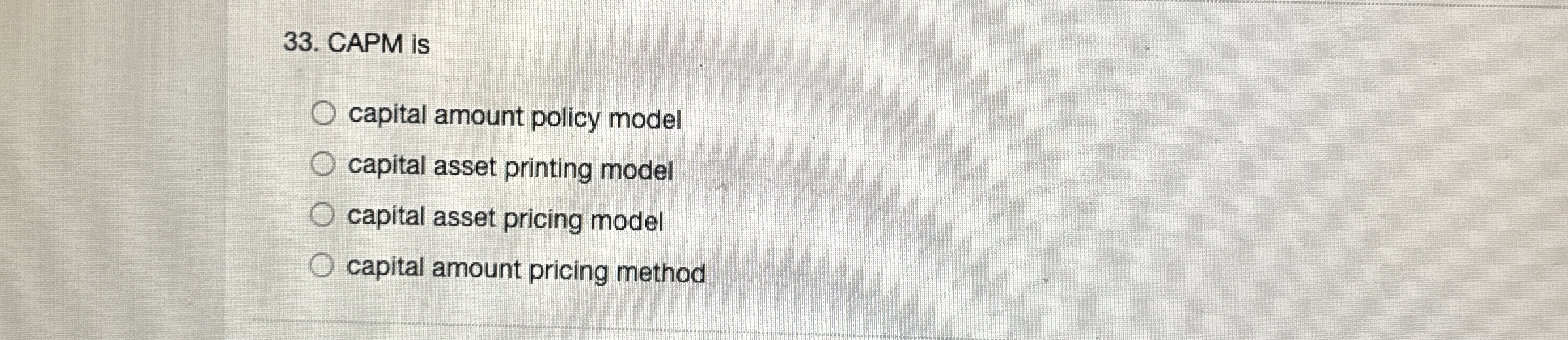 Solved CAPM iscapital amount policy modelcapital asset | Chegg.com