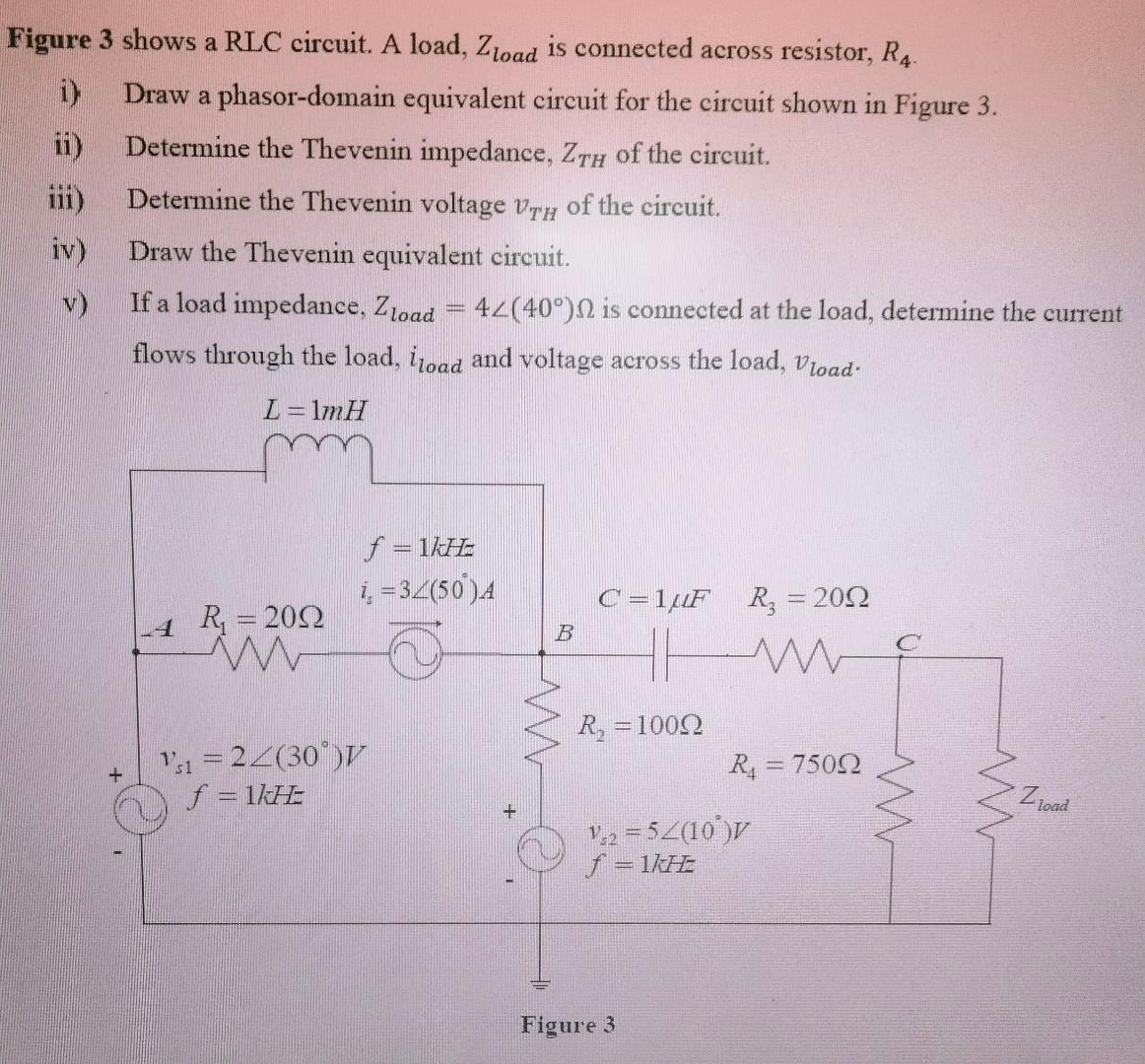 Solved Figure 3 shows a RLC circuit. A load, Zload is | Chegg.com