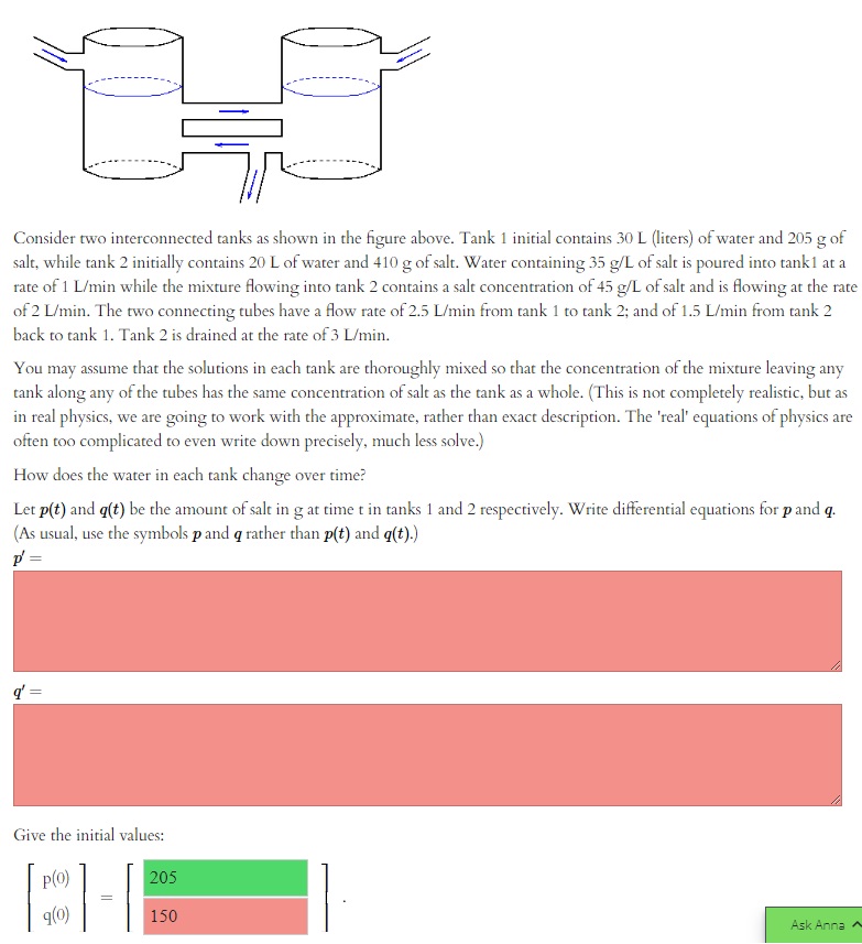 Solved p' = ﻿q' = ﻿[p(0) ﻿q(0)] = ﻿Consider two | Chegg.com