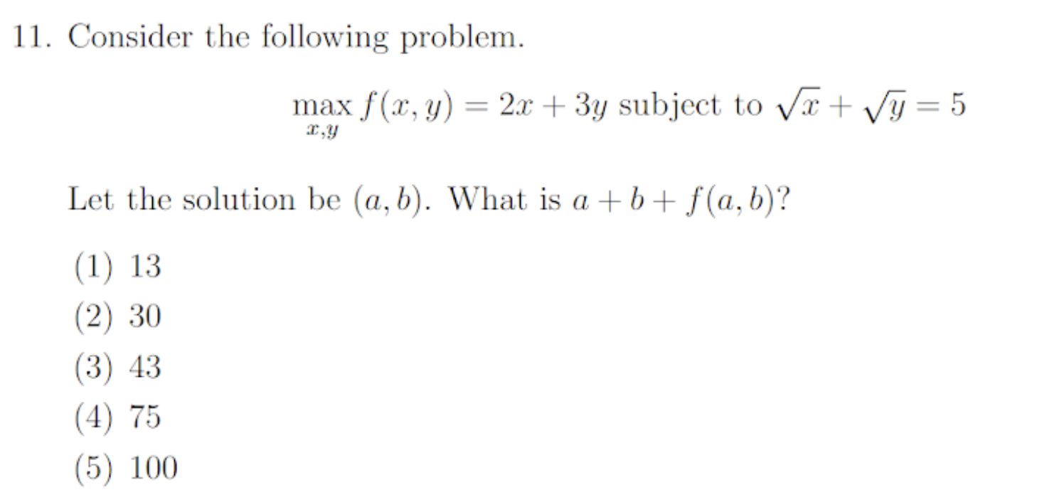 Solved Consider the following problem.maxx,yf(x,y)=2x+3y | Chegg.com