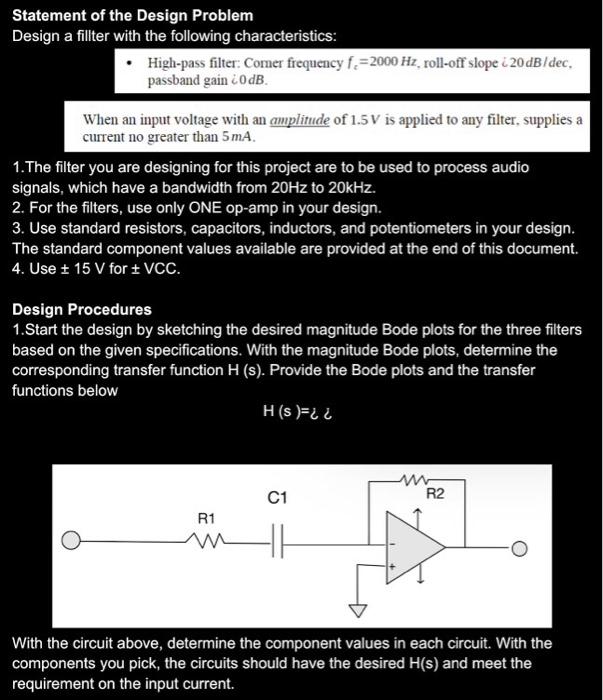 Solved Statement of the Design Problem Design a filter with | Chegg.com