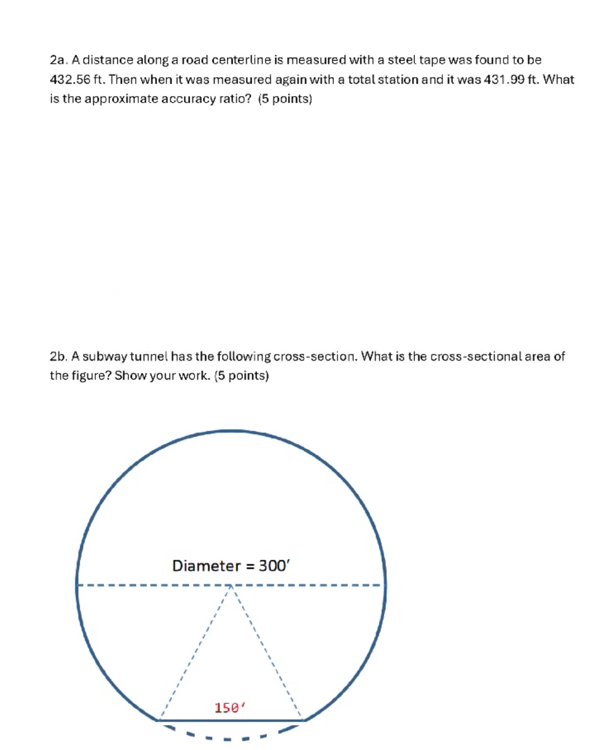 Solved 2a. ﻿A distance along a road centerline is measured | Chegg.com