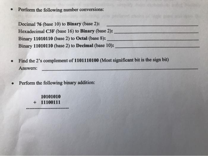 Solved . Perform the following number conversions: Decimal | Chegg.com