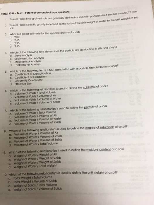 Solved Ceng 3336 Test 1 Potential Conceptual Type Questions