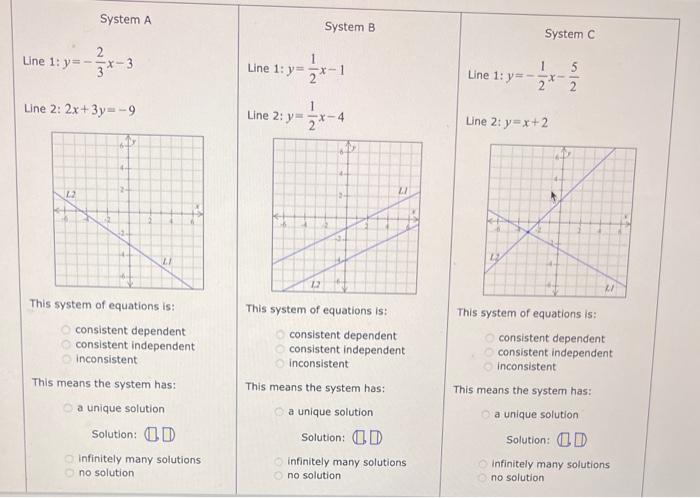 Solved Line 1:y=21x−1 Line 1: y=−21x−25 Ine 2:2x+3y=−9 Line | Chegg.com