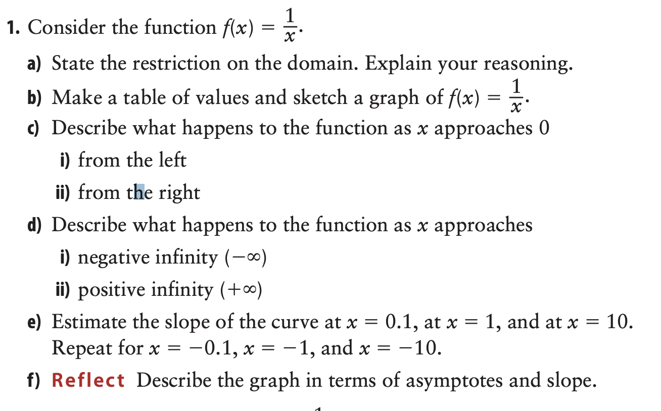 Solved Consider the function f(x)=1x.a) ﻿State the | Chegg.com