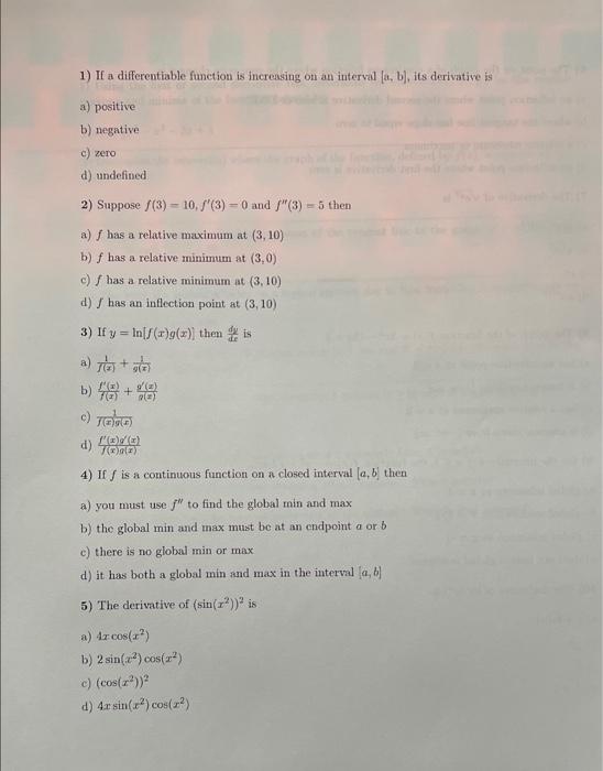 Solved 1) If a differentiable function is increasing on an | Chegg.com