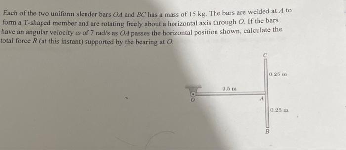 Solved Each of the two uniform slender bars OA and BC has a | Chegg.com