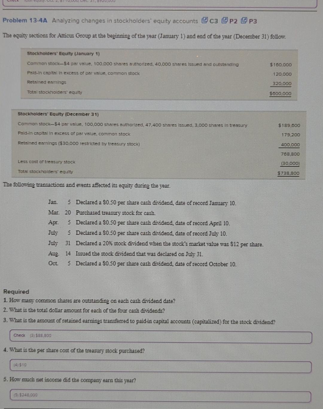 Solved Problem 13.4A Analyzing changes in stockholders' | Chegg.com