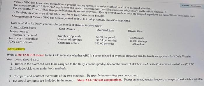 Solved Vitarex NRG has been using the traditional product | Chegg.com