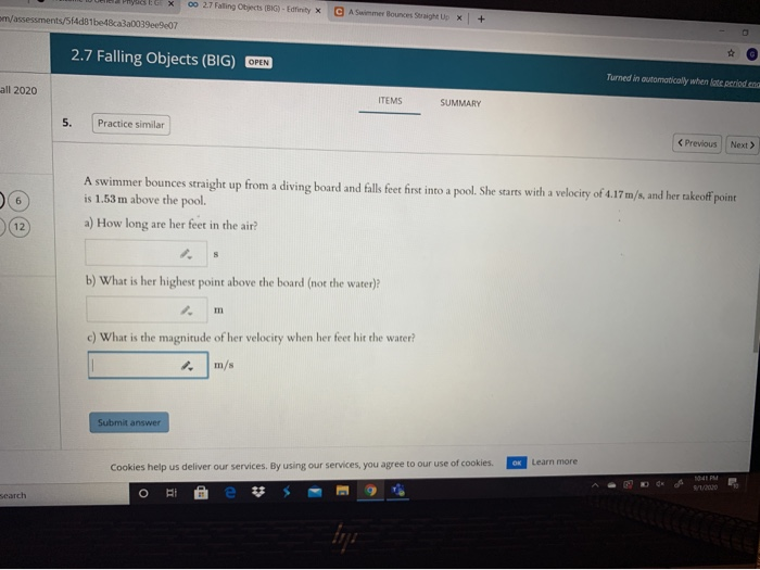 Solved 00 2.7 Fating Objects (6) - Edfinity X C A Swimmer | Chegg.com