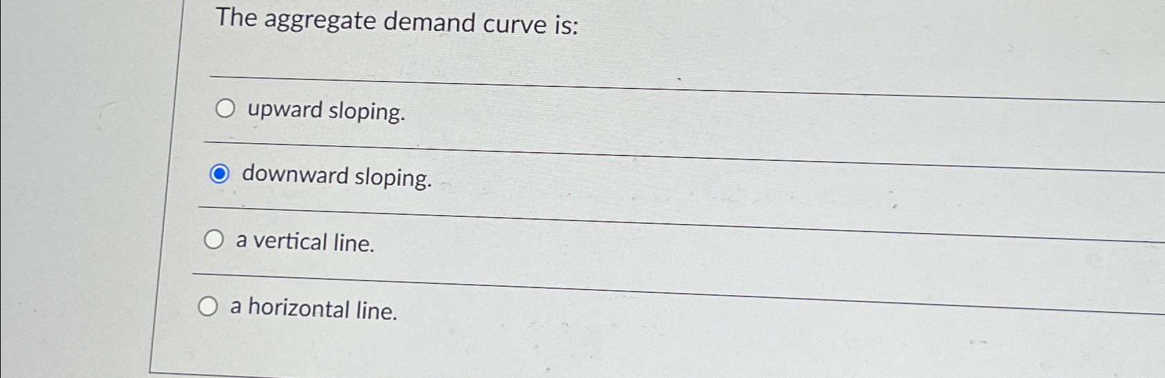 Solved The aggregate demand curve is:upward sloping.downward | Chegg.com