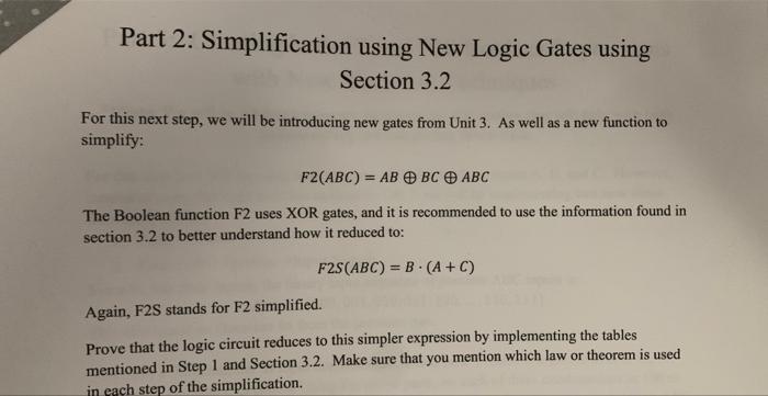Solved Part 2: Simplification using New Logic Gates using | Chegg.com