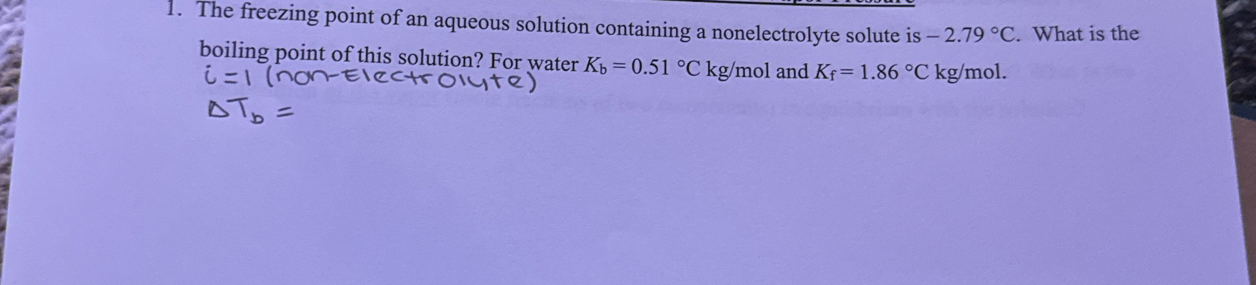 Solved The freezing point of an aqueous solution containing | Chegg.com
