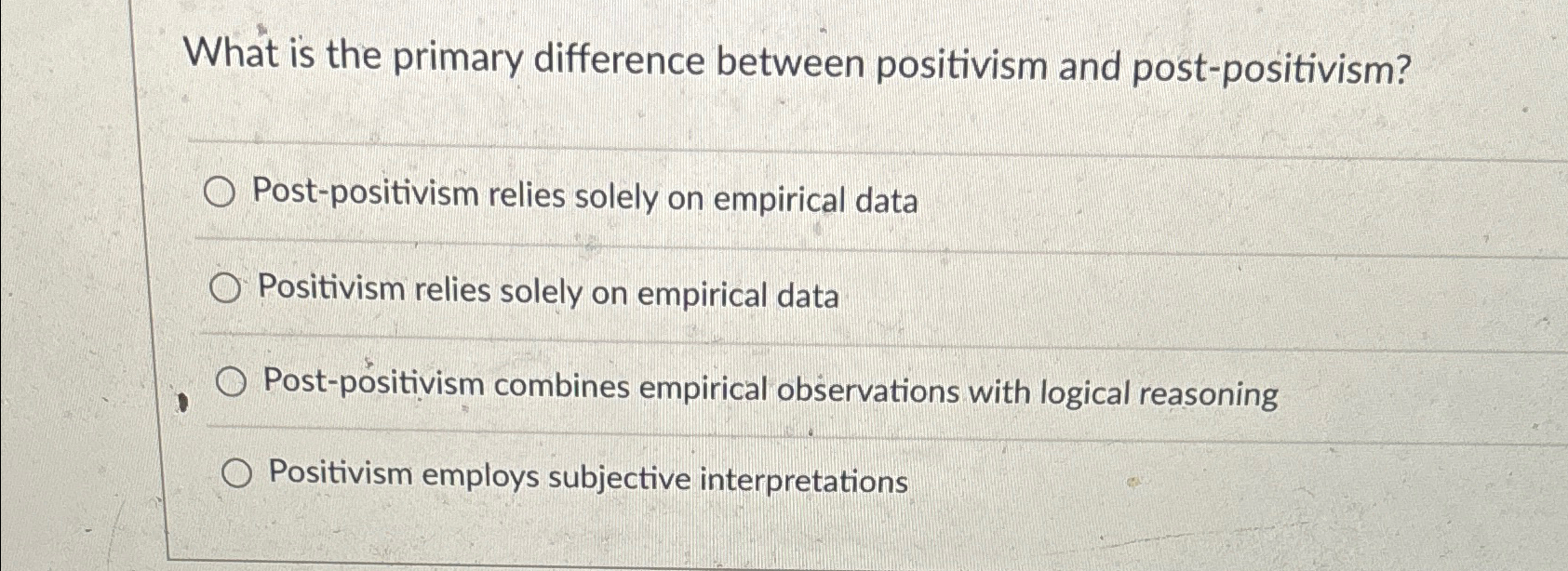 Solved What is the primary difference between positivism and | Chegg.com