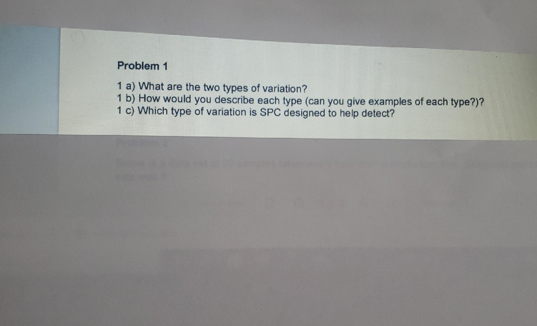 Solved Problem 1 1 a) What are the two types of variation? 1 | Chegg.com