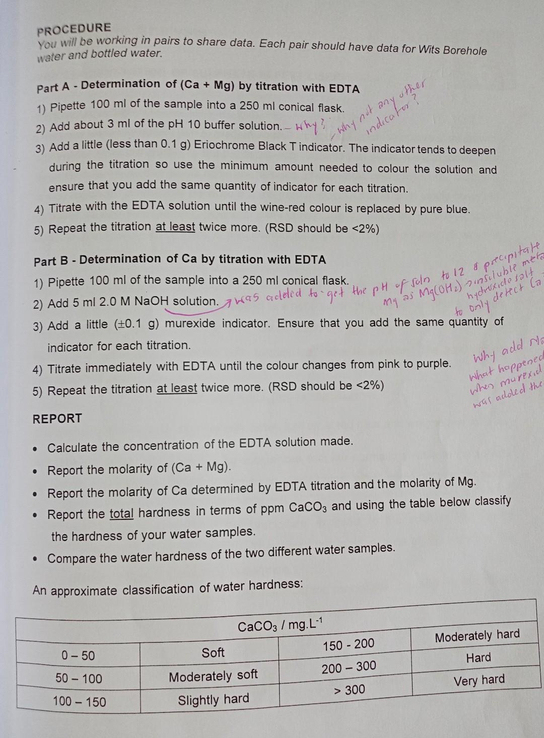 Solved Determination of water hardness with EDTA Hardness is | Chegg.com