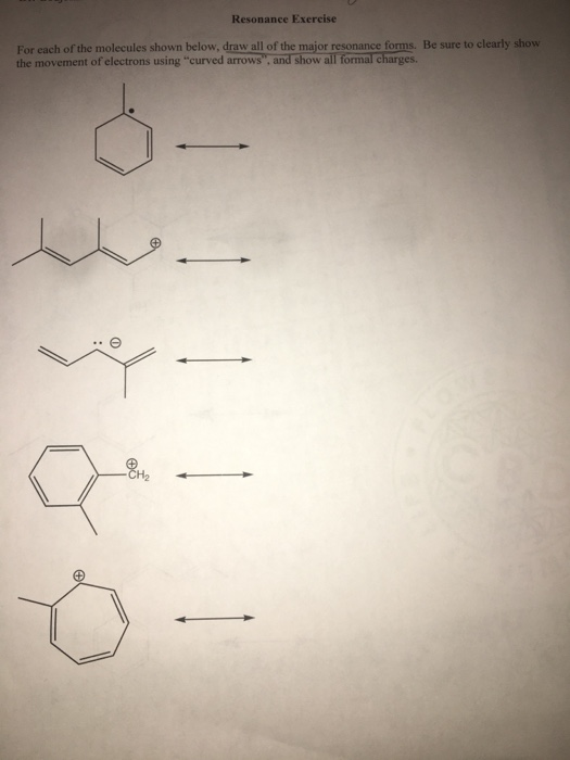 Solved Resonance Exercise For each of the molecules shown | Chegg.com