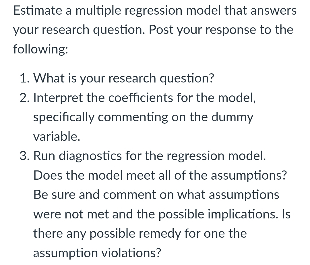 Solved Estimate a multiple regression model that answers | Chegg.com