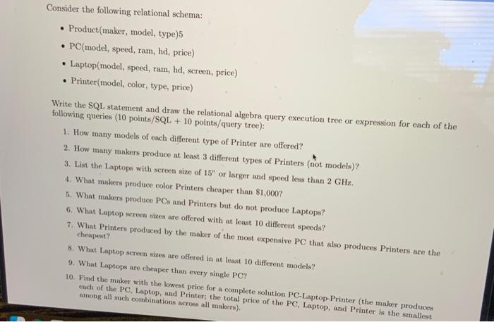 Solved Consider the following relational schema: - | Chegg.com