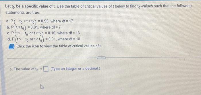 Solved Let t0 be a specific value of t. Use the table of | Chegg.com
