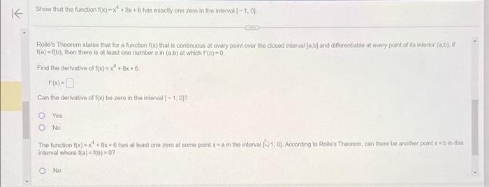 Solved Show That The Function F X X4 8x 6 Has Exactly One