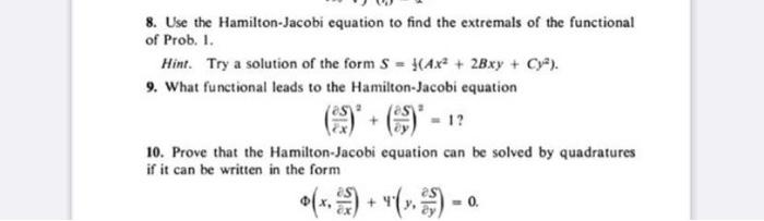 Solved 8. Use the Hamilton-Jacobi equation to find the | Chegg.com