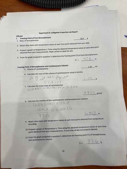 Solved Experiment I: Colligative Properties Lab Report (28 | Chegg.com