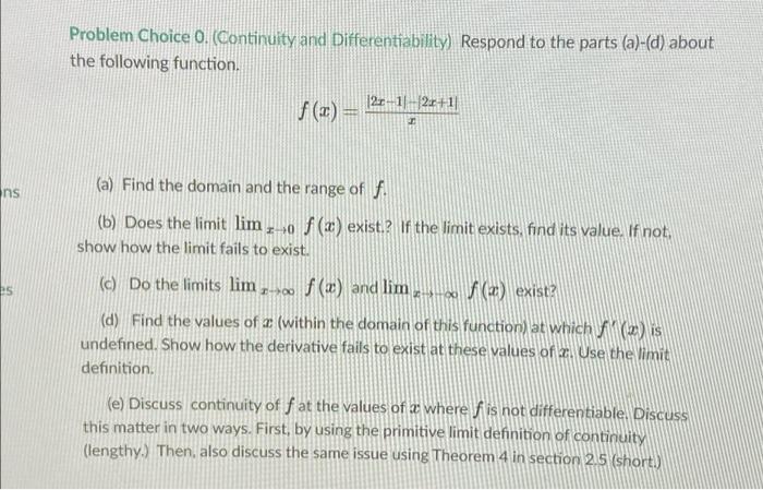 Solved Problem Choice O. (Continuity and Differentiability) | Chegg.com