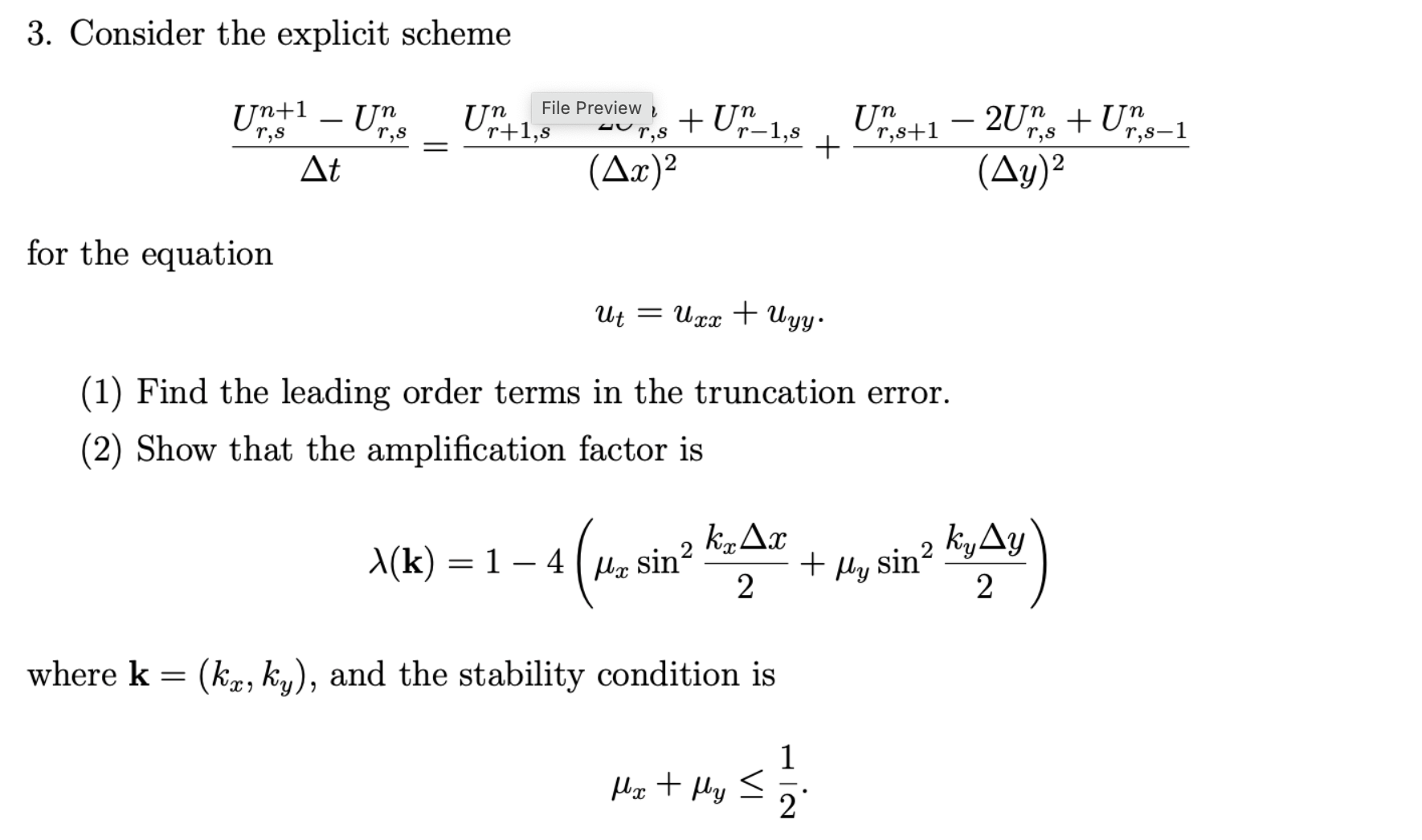 Solved Consider the explicit schemefor the | Chegg.com