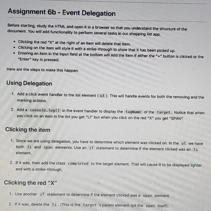 Solved Assignment 6b - Event Delegation Before starting, | Chegg.com