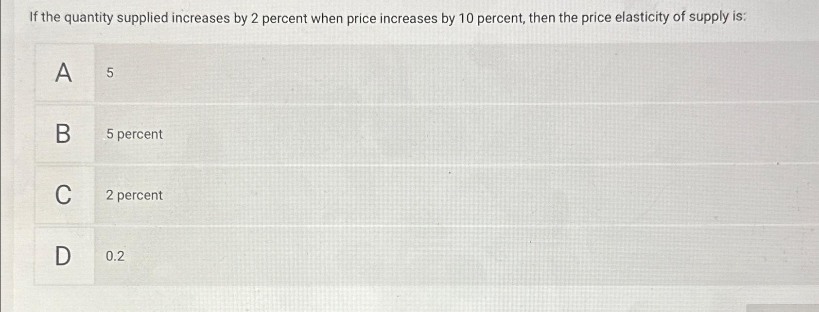 Solved If the quantity supplied increases by 2 ﻿percent when | Chegg.com