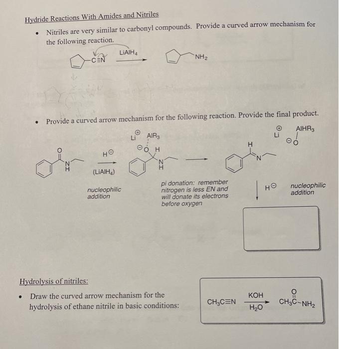 Solved Hydride Reactions With Amides and Nitriles Nitriles | Chegg.com